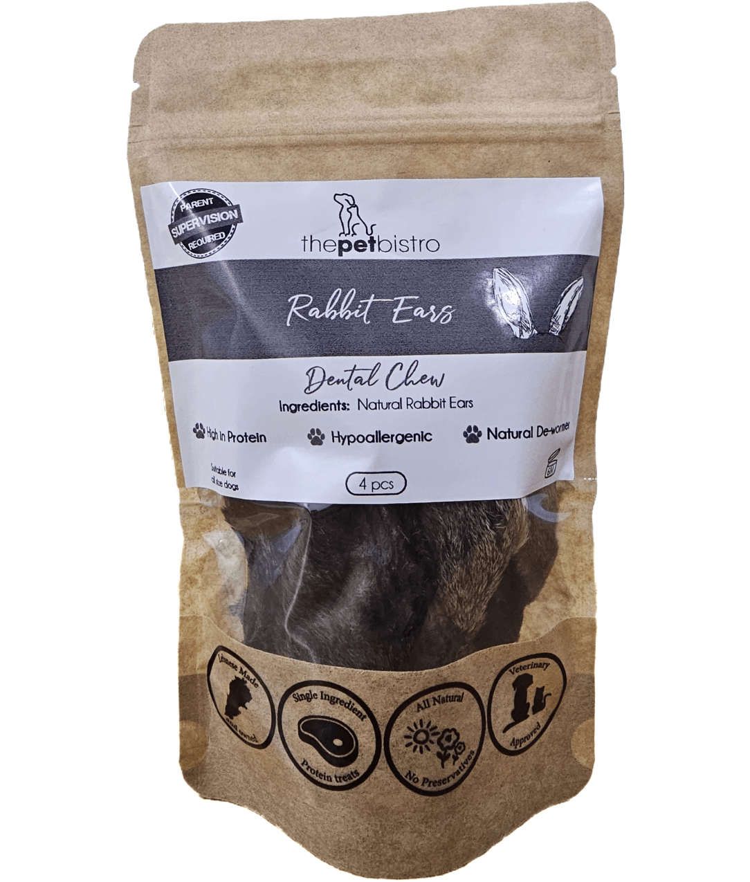 The Pet Bistro – Dehydrated Rabbit Ears Dental Chew – 4pcs